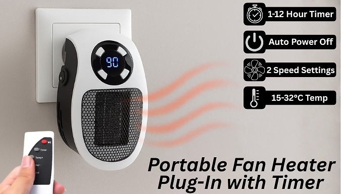 Portable Fan Heater Plug-In with Timer