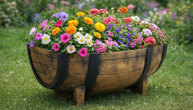 Wooden Barrel-Shaped Flower Pot