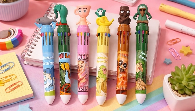 6-Piece Set of Brainrot Cartoon 10-Colour Ballpoint Pens