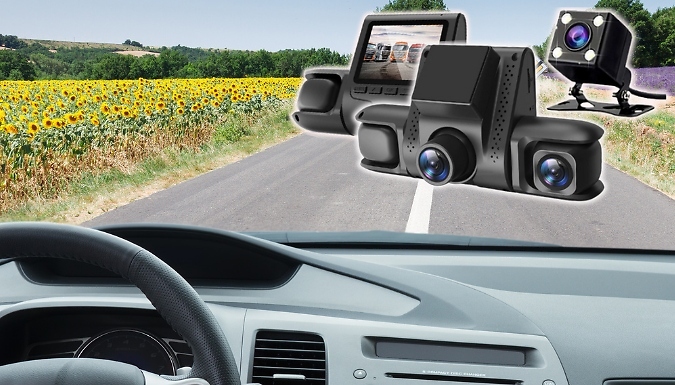 Triple Vision Dash Cam with Optional 32GB SD - Front, Rear & Interior ...