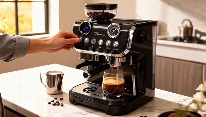 Automatic Coffee Machine with 15 Grind Settings & Steam Wand!